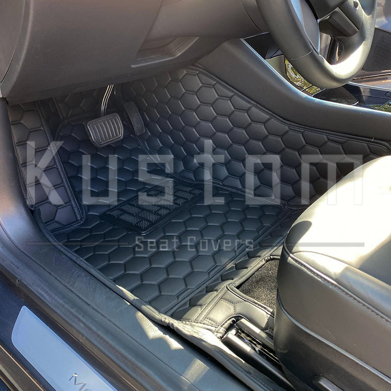 2019 Up Tesla Model Y Custom Honeycomb Leather Floor Mat
